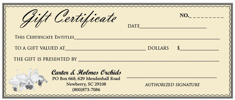 Gift Plants & Certificates- Carter and Holmes Orchids